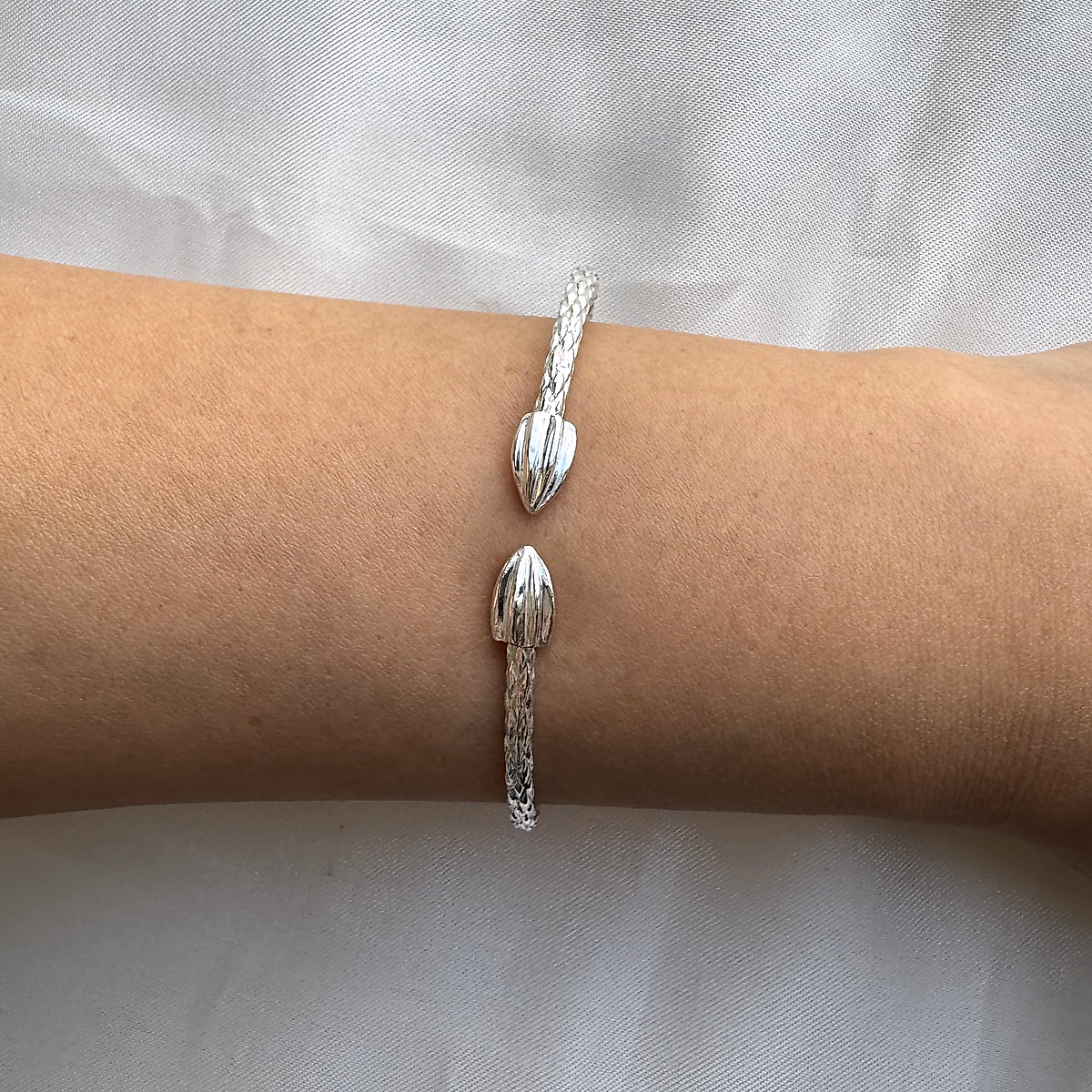 Cocoa Pods Ends .925 Sterling Silver West Indian Bangles Handmade Women Men Bracelets Caribbean Jamaican West Indies Gift Jewelry - PAIR (Made in USA)