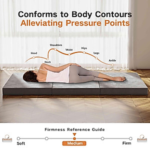Swbvs Tri-Fold Memory Foam Mattress, 4 inch Single Folding Mattress with Washable Covers, Reversible Design, Foldable Mattress Topper for Travel&Guests 75" x 25" x 4"