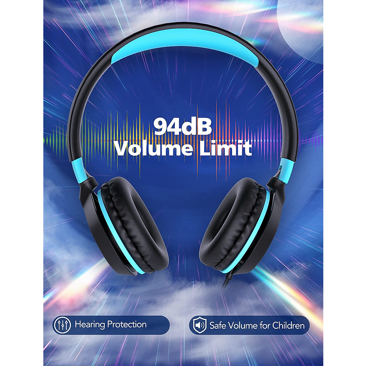 Headphones for Kids School, Kids Headphones Wired with 94dB Volume Limited for Boys Girls, Foldable Stereo Kids Headphones, Child Headphones on Ear for Study Tablet Airplane School