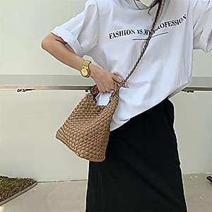 Fashion Tote Satchel Ladies Handmade Woven Hobo Handbags Adjustable Shoulder Bucket Bag Top-handle with Purse for Women (Apricot)