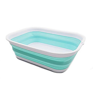 SAMMART 12L (3.17 Gallon) Collapsible Tub - Foldable Dish Tub - Portable Washing Basin - Space Saving Plastic Washtub (2, White/Lake Green)