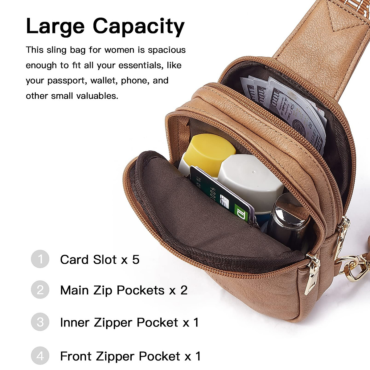 Telena Small Sling Bag for Women Vegan Leather Fashionable Fanny Pack Crossbody Bags for Women for Travel Camel Brown