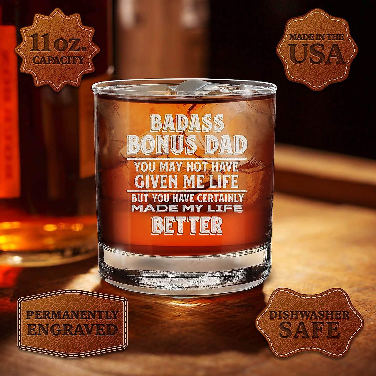 shop4ever Stepdad You May Not Have Given Me Life But You Certainly Made My Life Better Engraved Whiskey Glass, Father's Day Gift 11 oz.