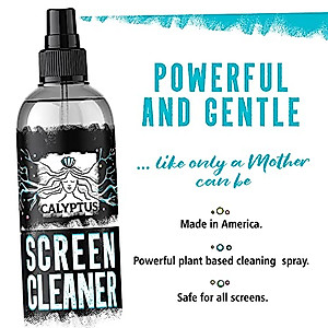 Calyptus Screen Cleaner Spray Kit | 8 Ounces + 4 Screen Cloths | Plant Based Power | USA Made | Cleans TV, iPad, Laptop, Phone Screen Cleaner, Tablet, MacBook