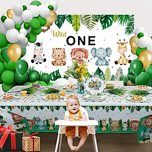 Sage Green Baby Shower Decorations Neutral Balloon Garland Kit Baby Boxes Paper Plates Napkins Tablecloth Satin Backdrop Baby Shower Decorations Party Supplies (Jungle Safari theme)