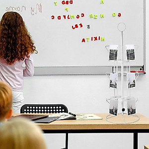 NQEUEPN 12 Pockets Greeting Card Display Stand, 3 Tier Metal Greeting Card Display with 200 Clear Resealable Polypropylene Bags Rotating Countertop Greeting Card Rack for Showcase, White