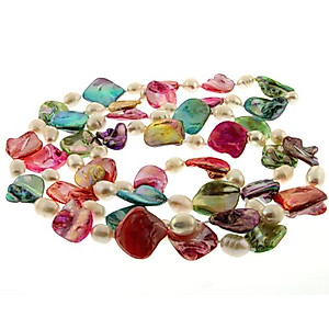 Gem Stone King 46 Inch MultiColor Cultured Freshwater Pearl and Simulated Shell Pearls Necklace for Women