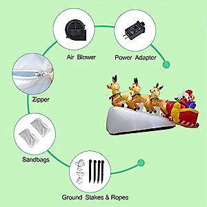 luxfcup 9FT Long Christmas Inflatable Santa Reindeer Decoration for Outdoor Yard Santa Sleigh Inflatable Outdoor Decorations with LED Lights Christmas Blow Up 3 Deers with Sleigh Decor