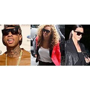 High Fashion Metal Chain Arm Flat Top Aviator Sunglasses (Shiny Black Gold)