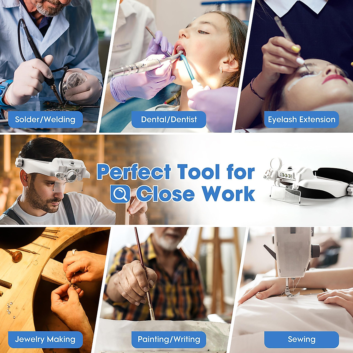 Lighted Head Magnifying Glasses Visor Headset with Light - Headband Magnifier Loupe Hands-Free for Close Work,Sewing,Crafts,Reading,Repair,Jewelry (1.5X to13.0X)