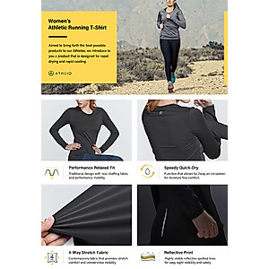 ATHLIO Women's UPF 50+ Long Sleeve Workout Shirts, UV Sun Protection Running Shirt, Dry Fit Athletic Tops, Round Neck 3pack Shirts Black/Cloud Grey/Navy, Small