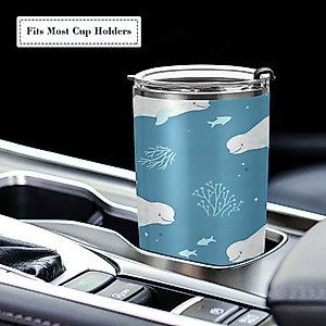 Coral Beluga Whales Fish Tumbler Stainless Steel Insulated Cup Travel Mug for Coffee Double Wall Vacuum Thermos with Straw and Lid 20oz