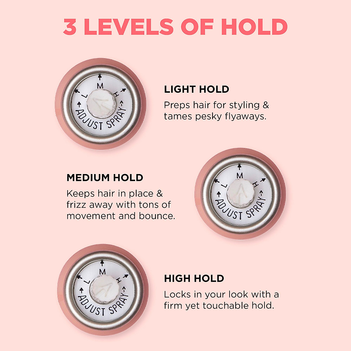 HOLD.ME Three-Way Hairspray by DESIGNME | Hairspray with Light, Medium, & High Hold Options | Extra Hold Hair Spray with Thermal Protectors & Vitamin B5 | Scented Hair Setting Spray, (9.5 Oz)