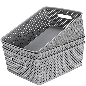 MaxGear Organization and Storage 3 Packs, Plastic Storage Bins Organizer Bins, Woven Baskets for Storage, Plastic Baskets with Handles Storage Baskets for Organizing, Basket Organizer for Home, Large