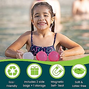 COLETA Reusable Water Balloons 12 Pcs Magnetic Self-Sealing. With 2 Side Bags. Refillable Latex-Free Soft Silicone Bombs Quick Fill Balls Boy Girl Gift Toy for Outdoor Activities Pool Beach Splash Fun