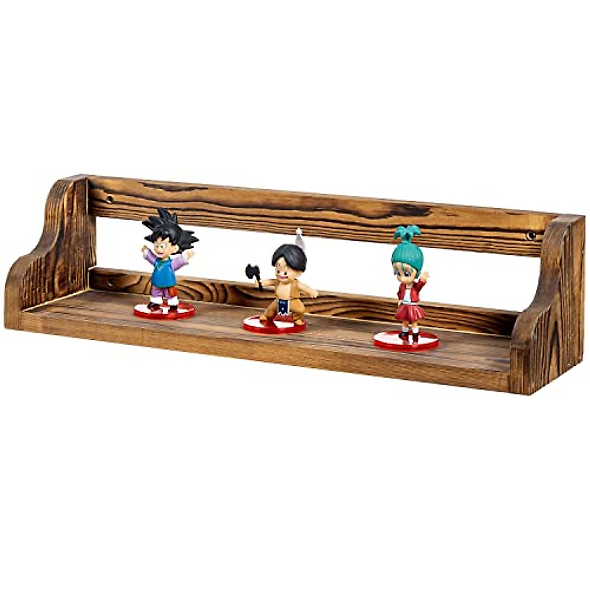 MyGift Wall Mounted 15 Inch Rustic Solid Burnt Wood Floating Display Shelf for Living Room, Bedroom, Bathroom Storage, Shelving Ledge for Picture Frames, Figurines and Collectibles