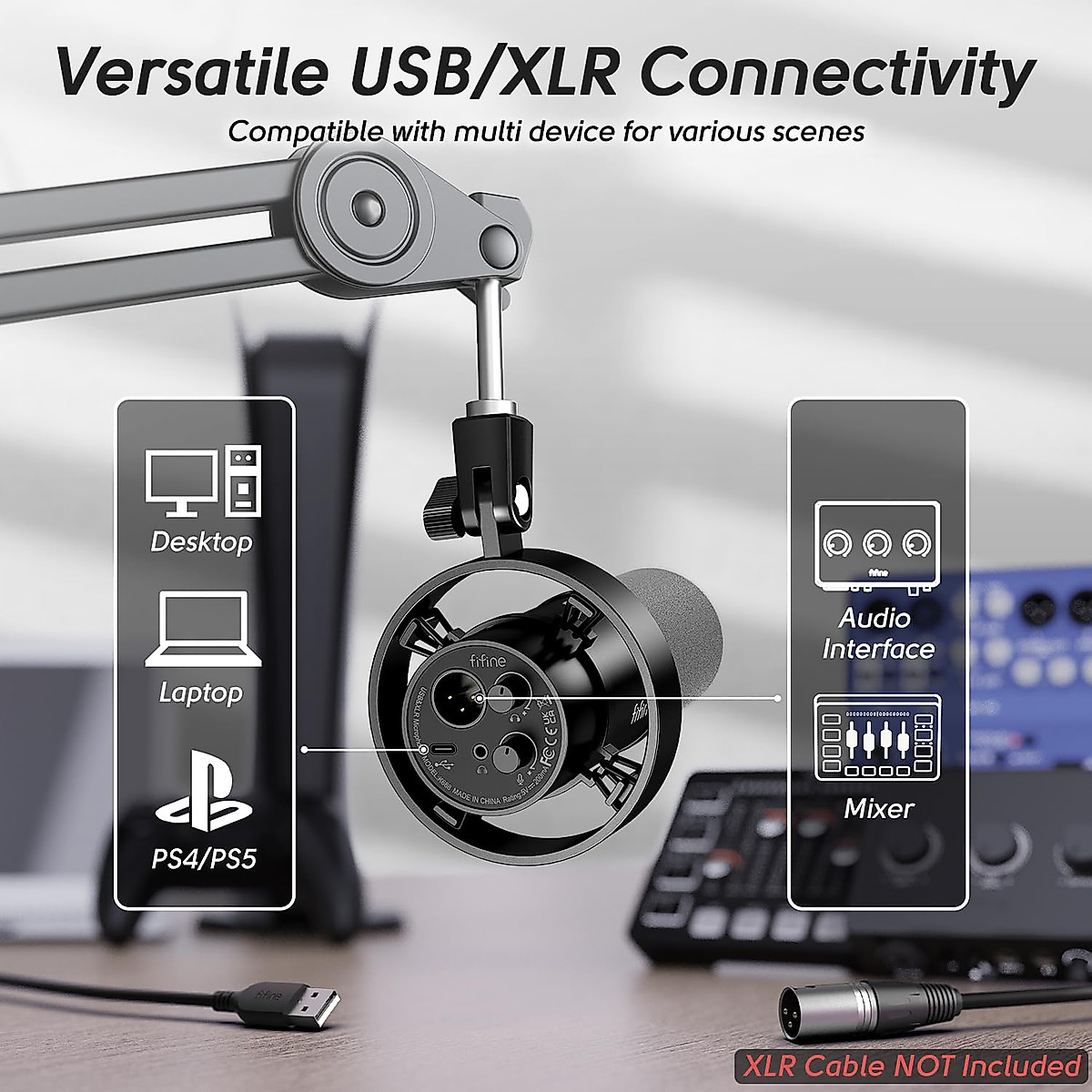 FIFINE Dynamic Microphone and Heavy Duty Boom Arm Kit,XLR/USB Podcast Recording PC Mic Set with Headphone Jack, Monitoring Volume Control, Windscreen for Vocal Streaming Voice-Over Gaming (K688+BM63)