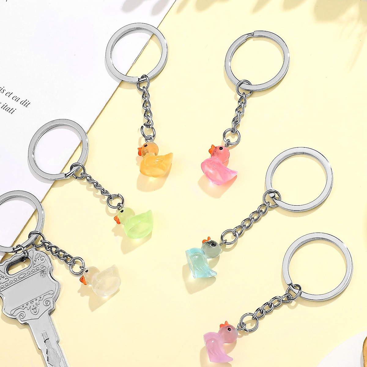 Mini Duck Keychains Glow in the Dark Duck Keychains Duck Party Favors Light up Tiny Duck for Birthday Baby Shower(48 Pcs)