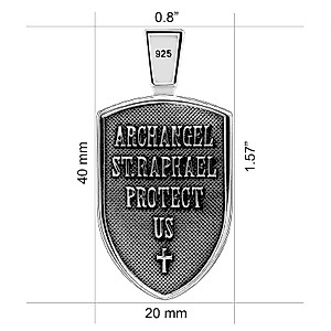VENICEBEE® Archangel St. Raphael Protect Us Medal Saint Healer Angel Christian Amulet Solid 925 Sterling Silver Pendant Necklace + Velvet Pouch, Polishing Cloth, Fine Gift Box