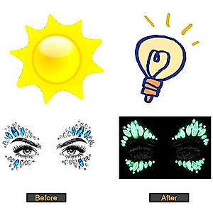 COKOHAPPY 6 Sets Noctilucent Face Jewels Tattoo Rhinestone Mermaid - Body Stickers Glow in the Dark Luminous Face Gems Fluorescent Crystals Sticker Body Jewelry for Halloween