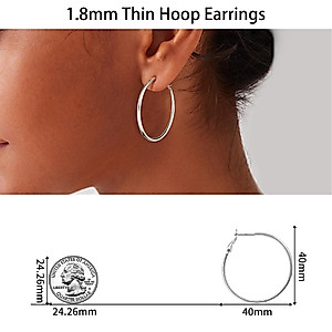Gacimy Medium Silver Hoop Earrings for Women 14K White Gold Plated, 925 Sterling Silver Post Hoops for Women, 40mm White Gold Medium Earrings
