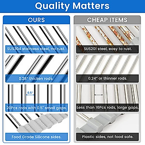 romise Adjustable Roll Up Dish Drying Rack for 10" - 20" Kitchen Sinks, Foldable Over The Sink Dish Drying Rack, Portable Stainless Steel Rolling Rack Dish Drainer Sink Rack Mat Trivet, Gray