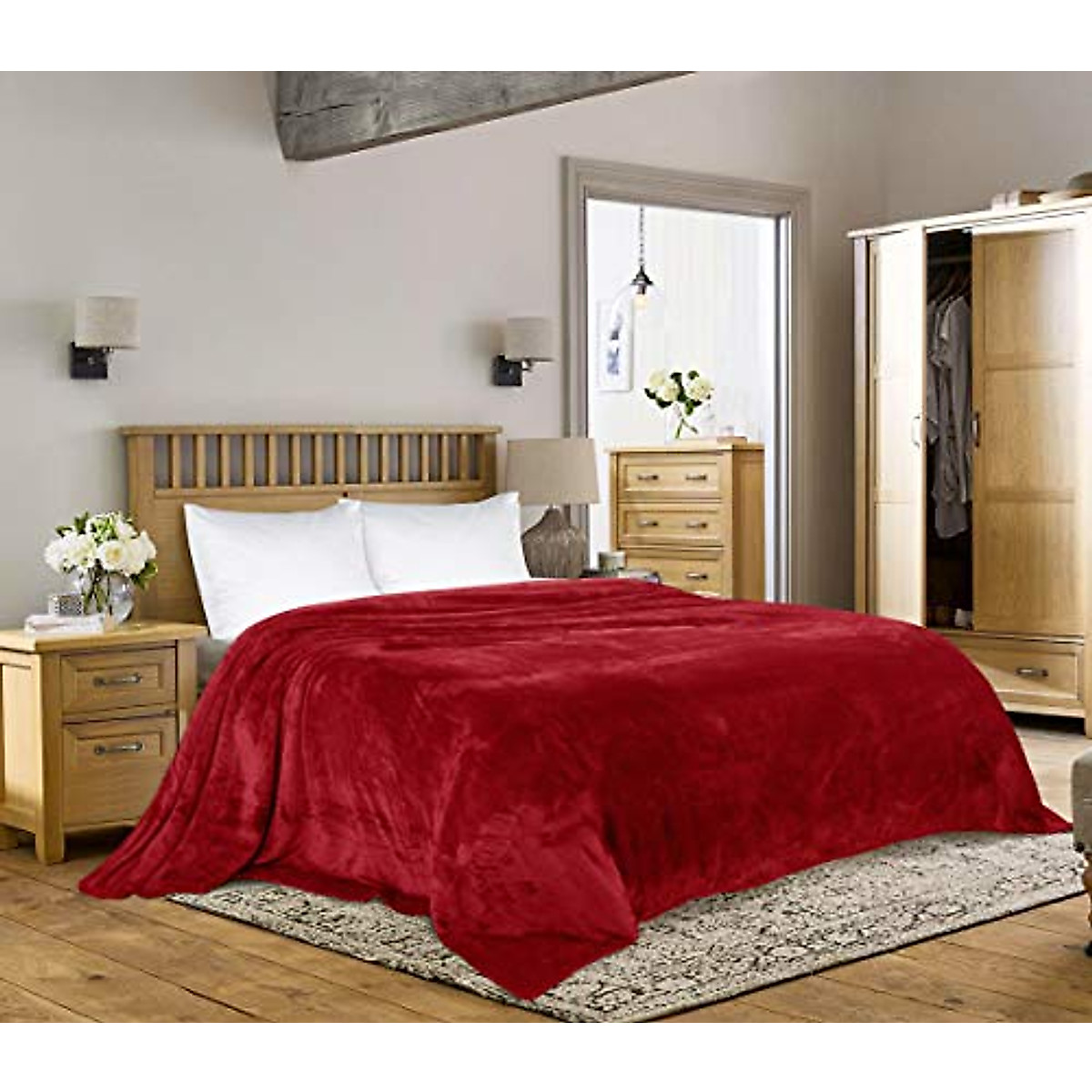 Utopia Bedding Fleece Blankets Bundle Pack of Black and Burgundy Queen Size Bed Blankets