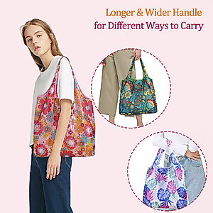 10 Pack Reusable Grocery Shopping Bags, SZUAH Foldable Shopping Bags Grocery Tote with Attached Pouch,Machine Washable Eco-Friendly.