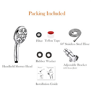 Shower Head with Handheld High Pressure-Full Body Coverage Powerful Rain Showerhead with Extra 60" Long Hose and Adjustable Brass Joint Holder- The Perfect Detachable Shower Heads for Bathroom Upgrade