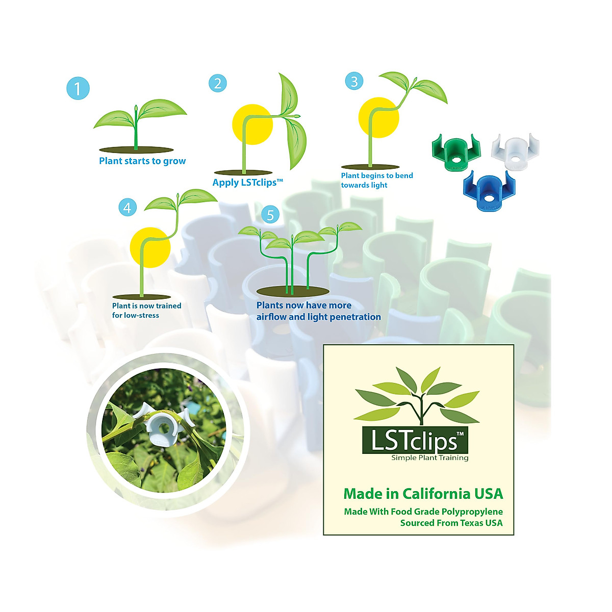 AirTech Home Automation Plant Training Clips, LST Clips for Low Stress Training Plant Stem Support, 90 Degree Angle Plant Clips, Made in California USA, 30pk Green