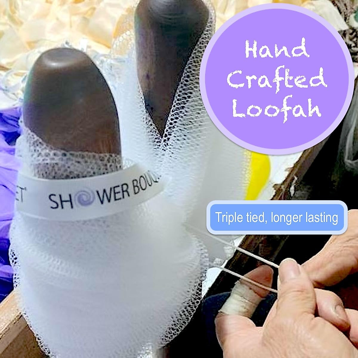 Loofah-Bath-Sponge XL-75g-Soft-Set by Shower Bouquet: 4-Pack-Pastel-Colors - Extra-Large Mesh Pouf Scrubber for Men and Women - Exfoliate with Big Lathering Cleanse