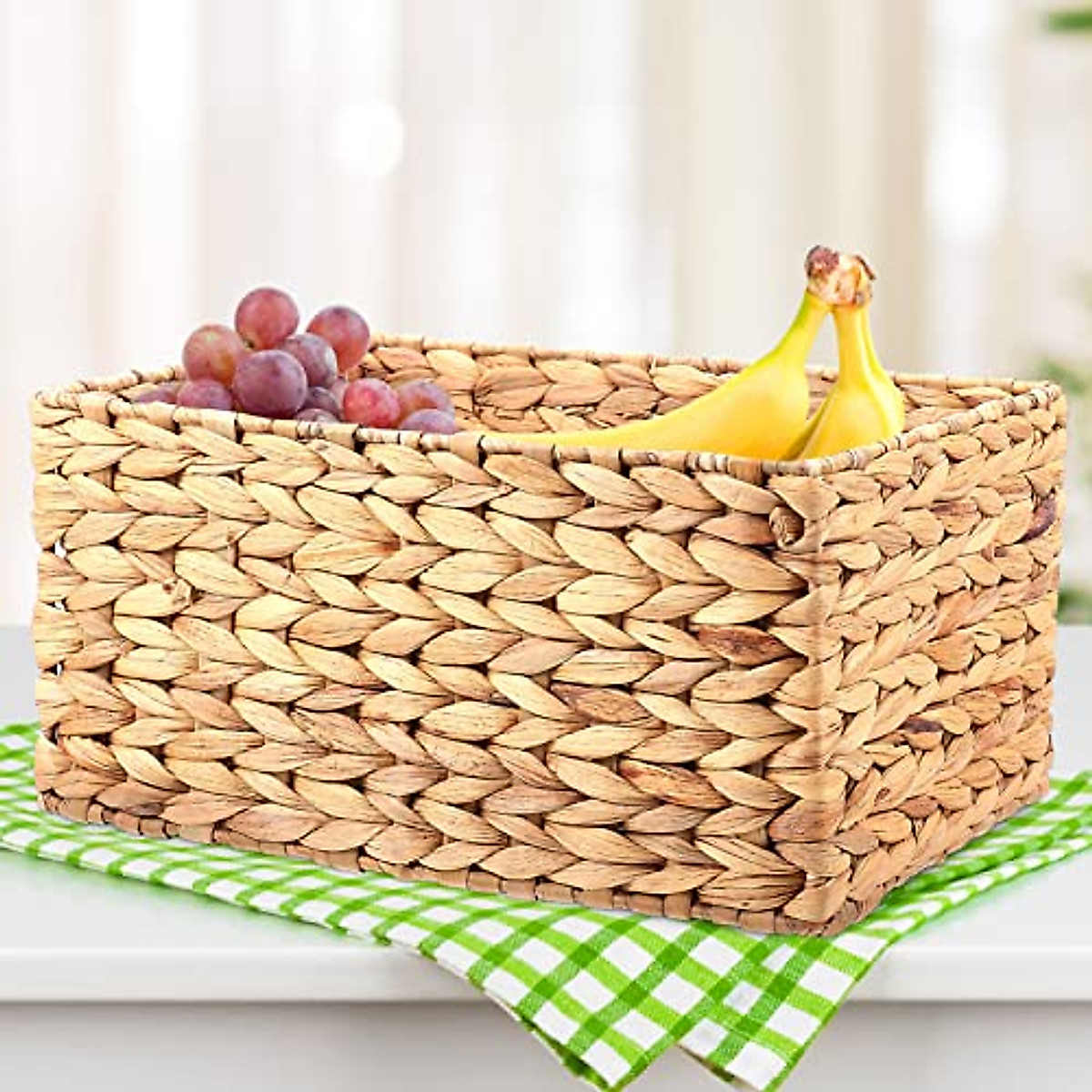 Baskets Wicker Water Hyacinth Storage Basket: Wicker Storage Bin Shelf Seagrass Rectangular Basket Woven Box Weave Organizer for Office Closet Blankets Clothes Wicker Wicker Baskets