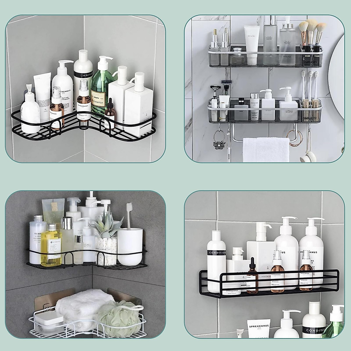 Qiic 4 PCS Shower Caddy Adhesive Replacement Hook, No Drilling Transparent Heavy Stick Hook for Shower Caddy, Bathroom Storage Shelves and Kitchen Racks, Size: 10.2 * 2.7in