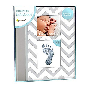 Pearhead Spanish Language Version Chevron Keepsake Baby Memory Book in Spanish with Clean Touch Ink Pad, Gray
