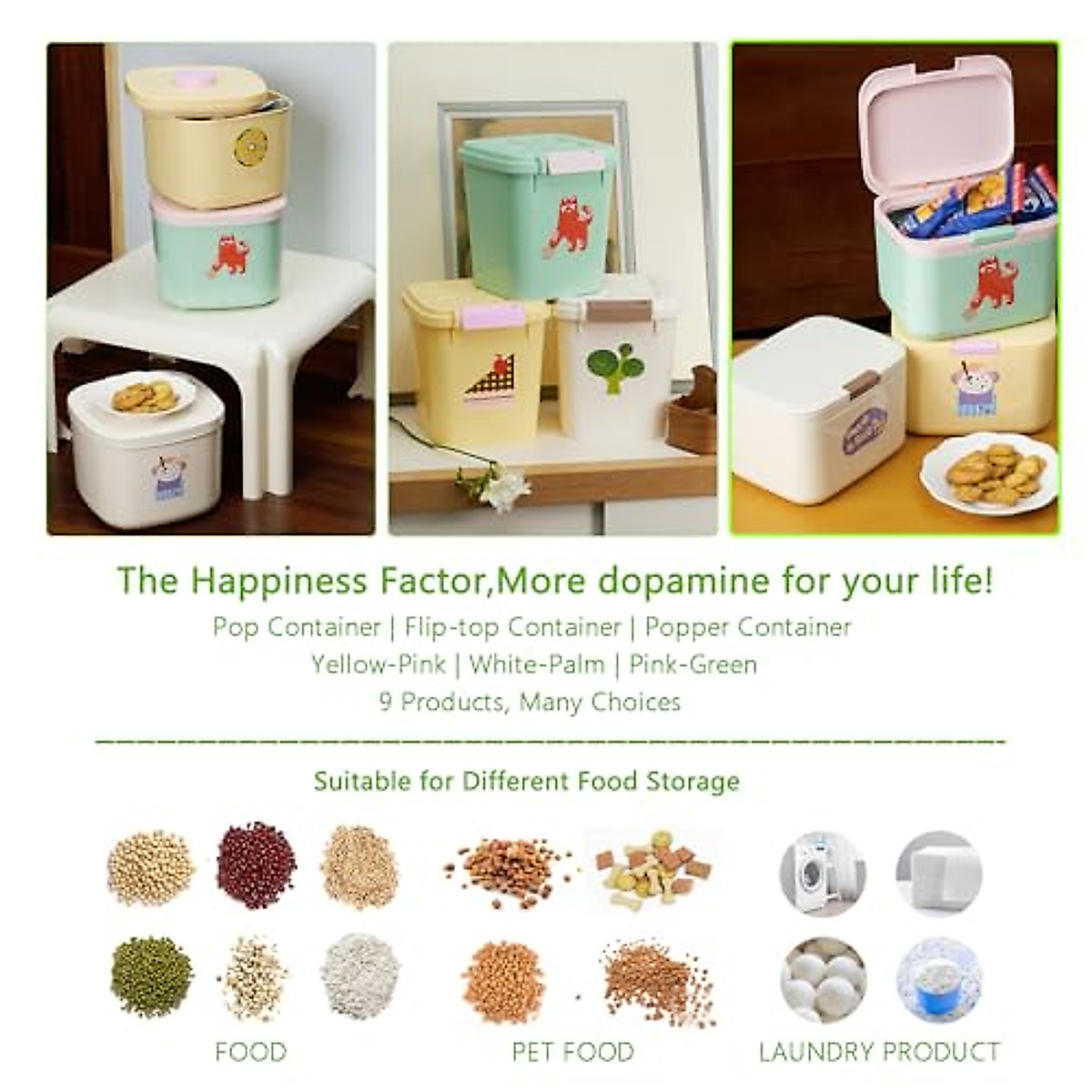 LivLab Rice Dispenser 10 Lbs Storage Container Bin with Measuring Cup Food Cereal Container Bins Household for Kitchen Pantry Organization (Yellow-Pink)