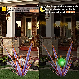 menoha 2 PCS Tequila Rustic Sculpture,Rustic Hand Painted Metal Agave Plant,DIY Metal Plant Garden Yard Sculpture,Lawn Home Ornaments Stakes Outdoor Decor Garden (Purple++Ball)