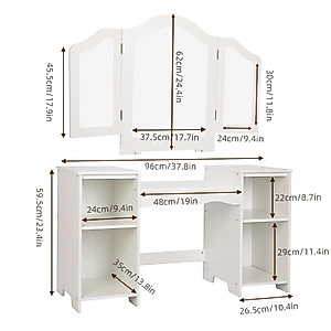 OOOK Toddler Vanity, 2 in 1 Kids Study Desk with Detachable Tri-Folding Mirror, Kids Vanity Table and Chair Set with DIY Stickers, Unique Toddler Vanity Dressing Table for Girls.