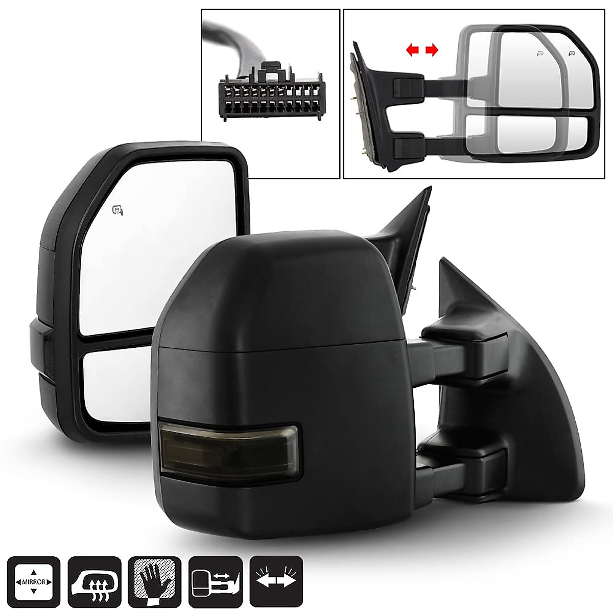 ACANII - [2017 STYLE] Telescoping Power Heat Smoke led Signal Towing Mirrors Left+Right For 2008-16 Ford F250 F350 F450