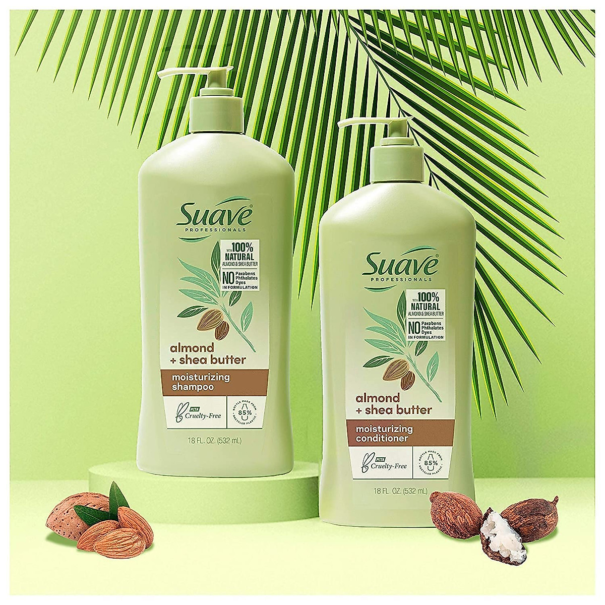 Suave Professionals Moisturizing Shampoo and Conditioner for Dry Hair Almond and Shea Butter Paraben-free and Dye-free 18 oz, 2 Count