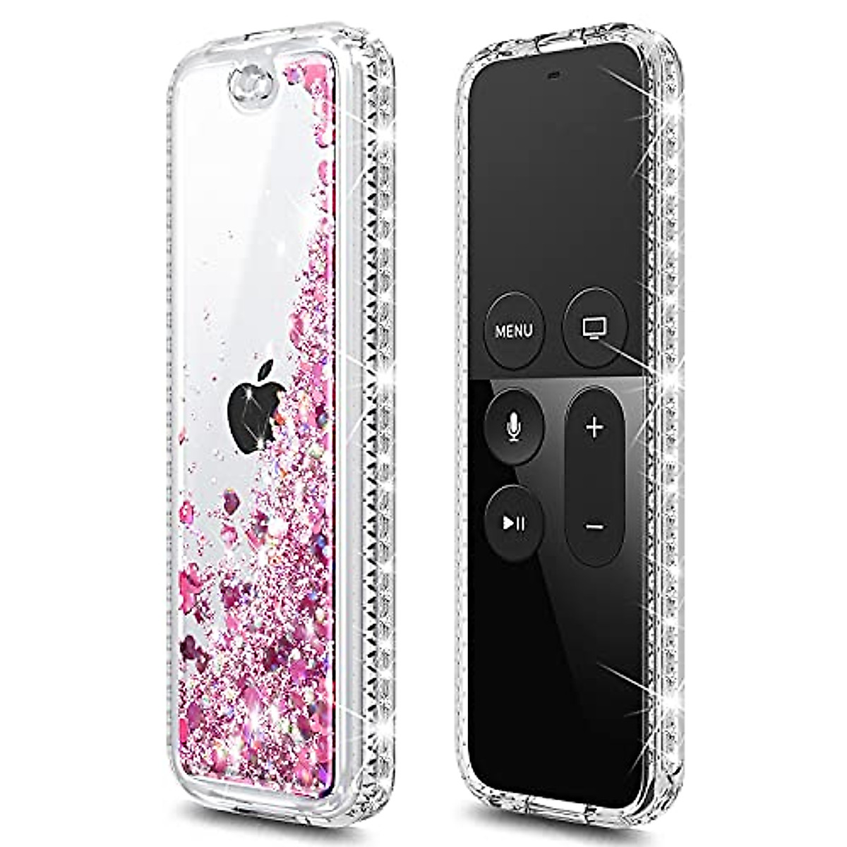 NZND Protective Case Compatible with Apple TV Siri Remote 4K / 4th / 5th Generation - Glitter Liquid Waterfall Floating Sparkle Bling Diamond Shockproof Cover (Rose Gold)