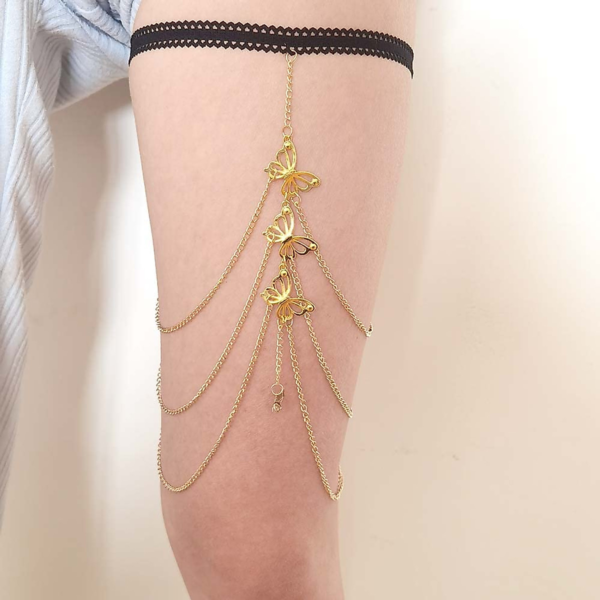 Sexy Body Chain Wavy Snake Leg Chain Jewelry for Women Butterfly Pendant Layered Leg Chain Necklace (Snake Leg Chain-Gold)