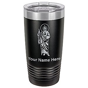 LaserGram 20oz Vacuum Insulated Tumbler Mug, Saint Jude, Personalized Engraving Included (Black)