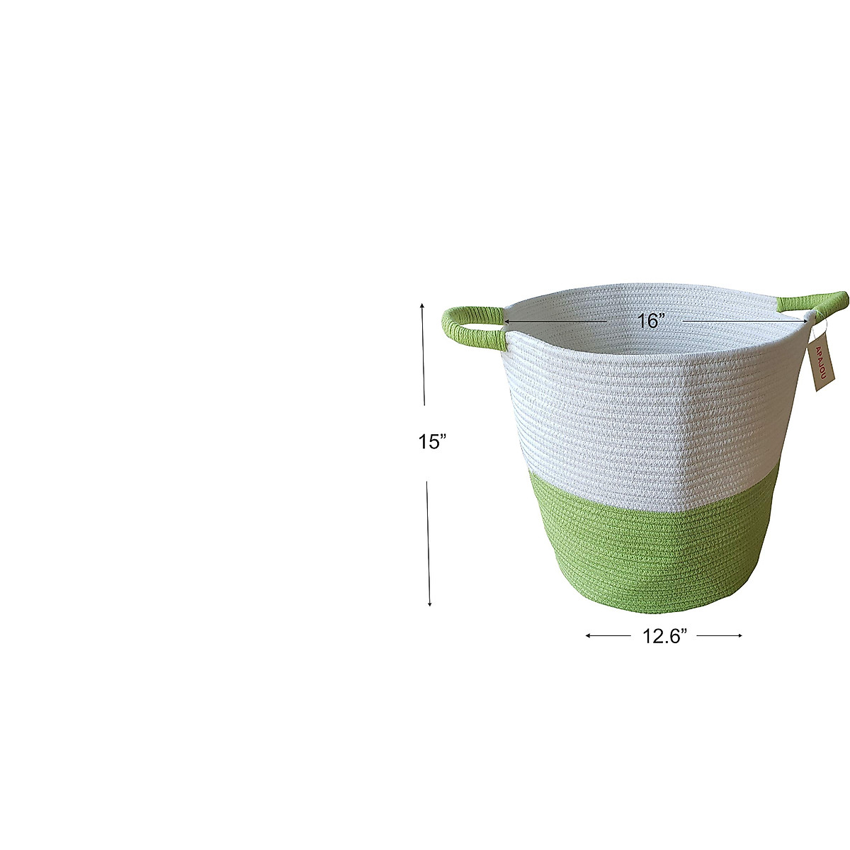 Apajou Large Cotton Rope Basket (12.5” x 16” x 15”) - Round Woven Storage Organizer Baby Basket Bin with Sturdy Handles - for Blankets, Toys, Laundry, Nursery, and More