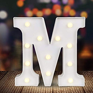 ODISTAR LED Light Up Marquee Letters, Battery Powered Sign Letter 26 Alphabet with Lights for Wedding Engagement Birthday Party Table Decoration bar Christmas Night Home,9’’, White (M)