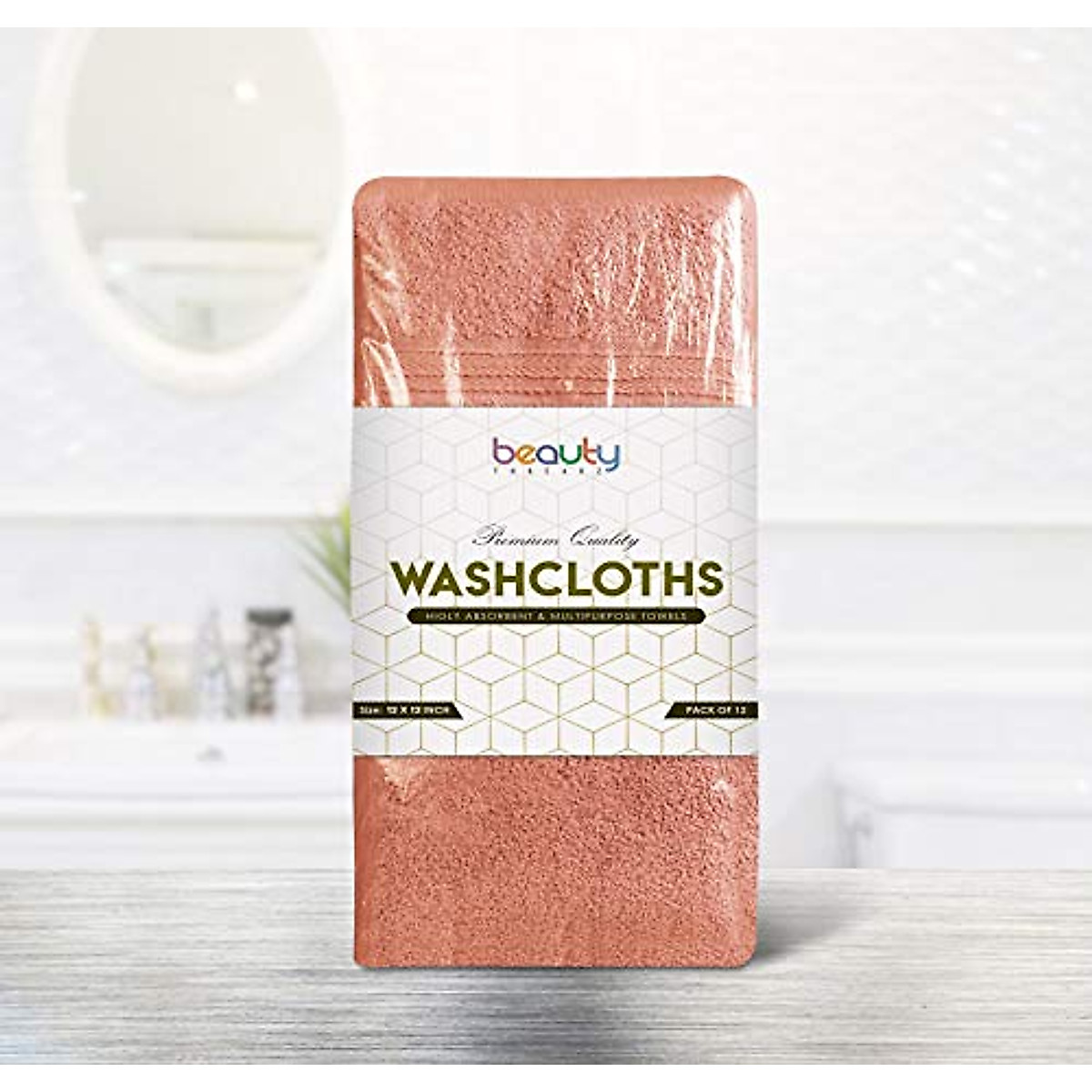 Beauty Threadz - Pack of 12 Washcloths 100% Ring Spun Cotton Premium Quality 12x12 inch Face Towel Highly Absorbent, Ultra Soft & Fade Resistant 400 GSM Wash Cloth Set (Petal Pink)