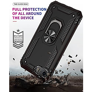 UniSpg iPhone SE Case 2022/2020, iPhone 8 Case, iPhone 7 Case [Military Grade Drop Texted] Protective Shockproof Phone Case with Magnetic Ring Kickstand for iPhone SE 3rd&2nd 8 7 SE 2022 2020 - Black