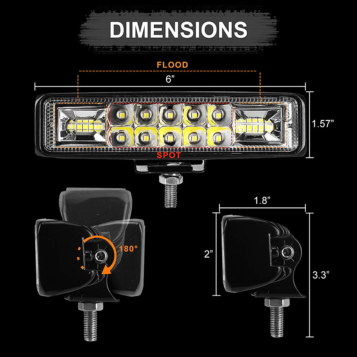 nicerpro 6 Inch Led Pods Light Bar Slim 60W 10000Lm 12V/24V Driving Fog Light Waterproof Combo Flood Spot Lights for Trucks Off Road ATV UTV Golf Cart Trailer 2 Pack