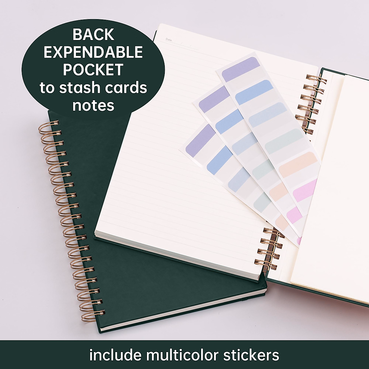 Lined Spiral Journal Notebook with 320 Numbered Pages, B5 College Ruled Thick Journals for Writing with 100GSM Paper, Hardcover Notebooks with Contents for Work, School, Women, Men, Green