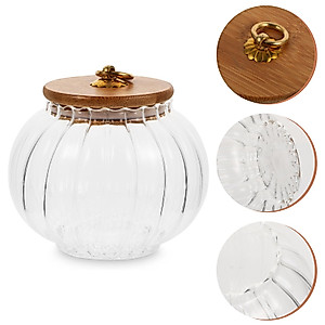 Abaodam 800ml Pumpkin Shaped Glass Food Jar Food Storage Jar with Wood Lid Kitchen Canister Storage Jar for Coffee Beans Nuts Candy Tea Snack