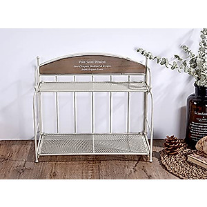 Funly mee 2 Tier Kitchen Countertop Spice Rack, Bathroom Metal and Wood Foldable Shelf Organizer (Rustic White)